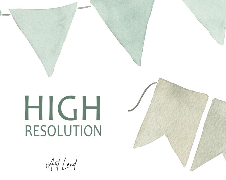 Watercolor Bunting Clipart Watercolor Banners Birthday - Etsy