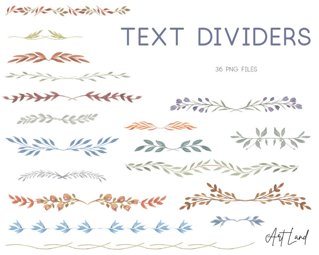 Watercolor Text Dividers Clipart: 36 Hand-painted Floral Border (PNG ...