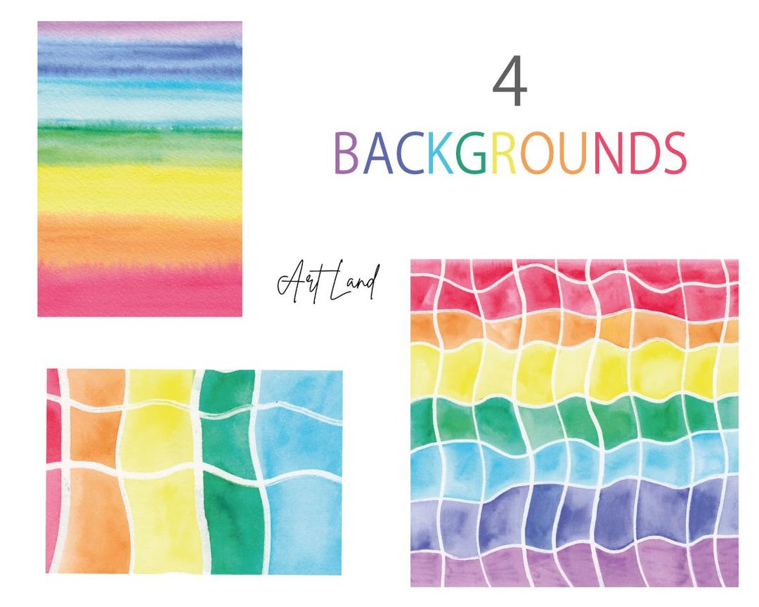 Watercolor Rainbow Backgrounds - 4 PNG Files With Vibrant Abstract ...