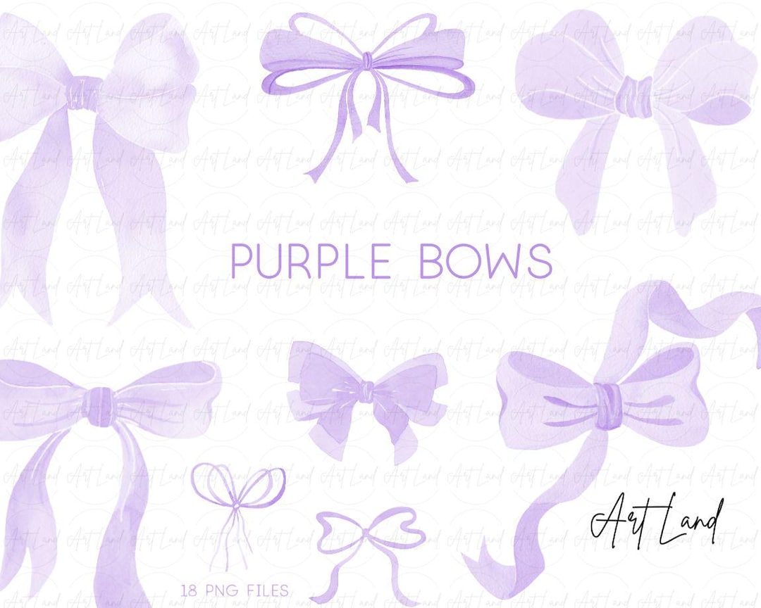 Watercolor Purple Bow Clipart - Hand-painted Ribbon Bows PNG, Digital ...