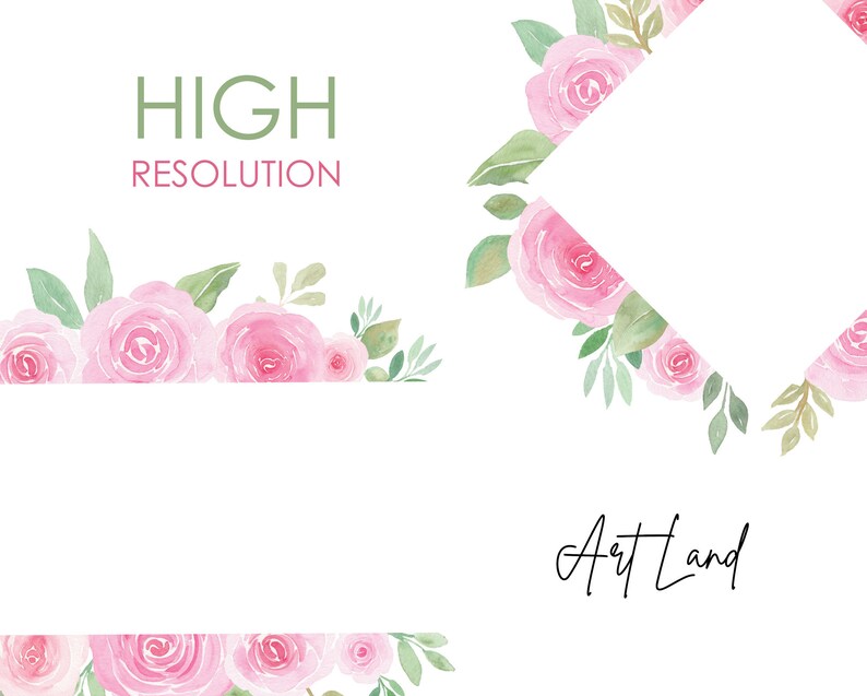Watercolor Floral Clipart Frames Border Pink Roses Flower | Etsy