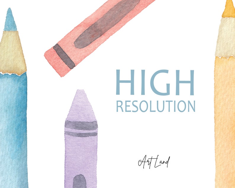 Watercolor Pencils & Crayons Clipart: 17 Hand-painted School Supplies ...