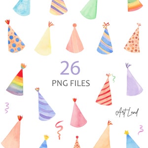 Watercolor Party Hats Clipart, Birthday Clipart, Watercolor Hats, Party ...