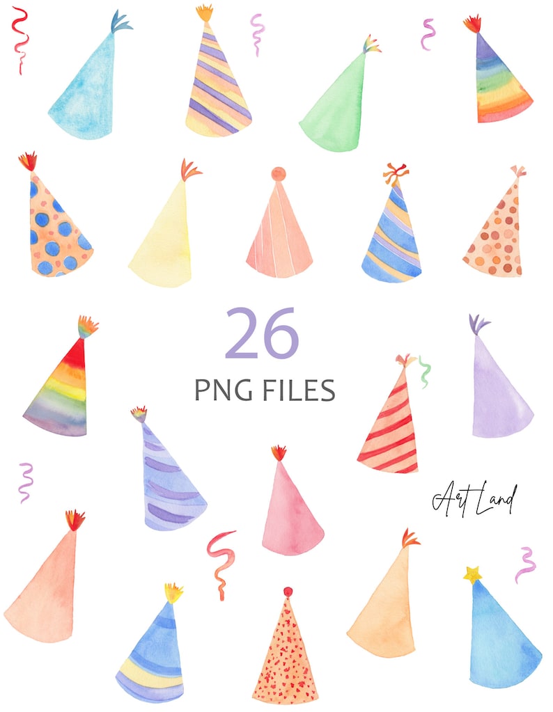 Watercolor Party Hats Clipart, Birthday Clipart, Watercolor Hats, Party ...