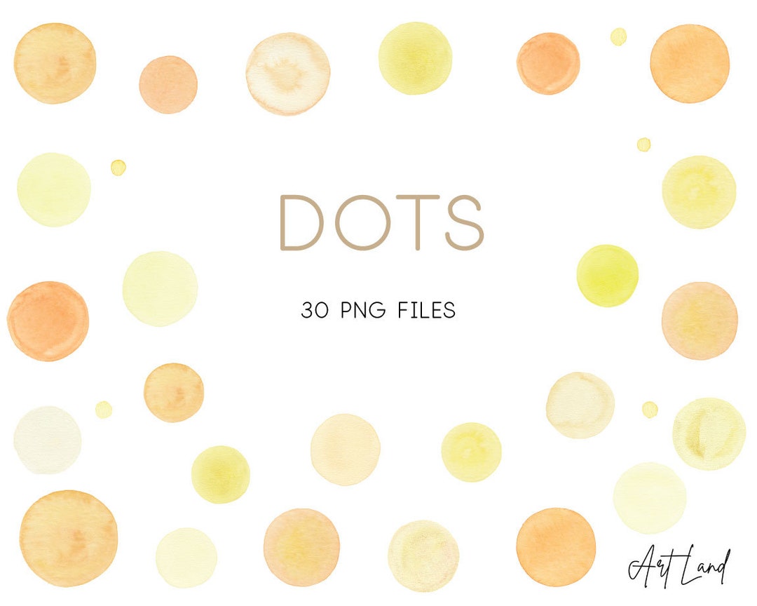 Watercolor Yellow Dots Clipart: 30 Hand-painted Circles (PNG, Digital ...