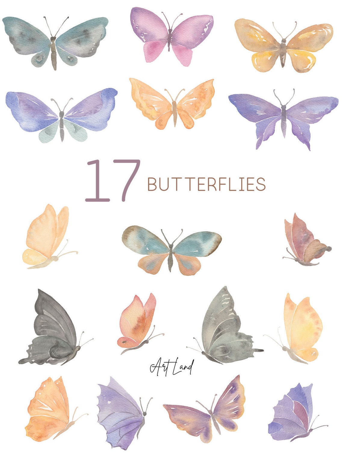 Watercolor Butterflies Clip Art Set Hand Painted Butterfly - Etsy