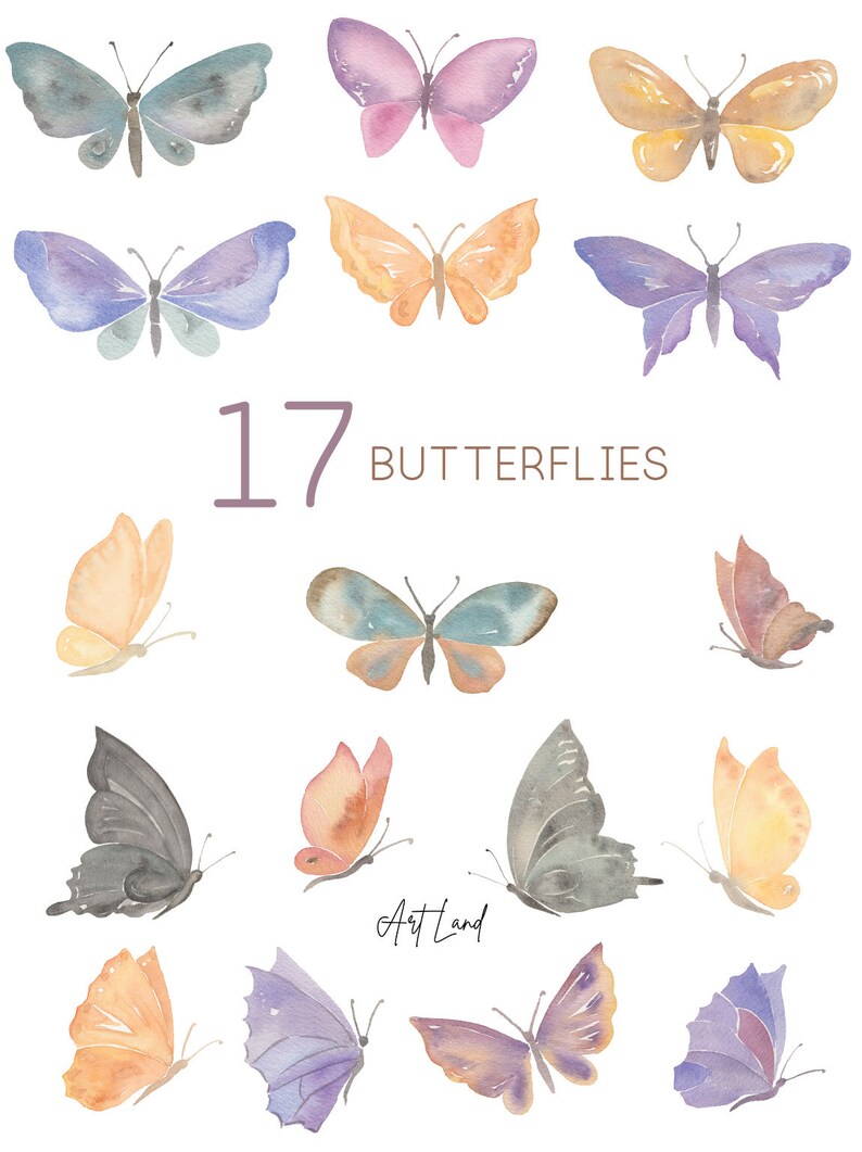 Watercolor Butterflies Clip Art Set Hand Painted Butterfly - Etsy