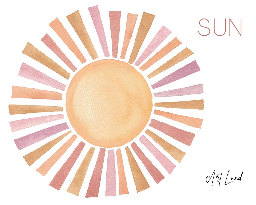 Watercolor Sun Clipart, Hand Painted Watercolour Digital Sun Clip Art ...