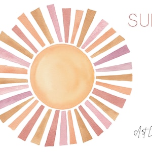 Watercolor Sun Clipart, Hand Painted Watercolour Digital Sun Clip Art ...