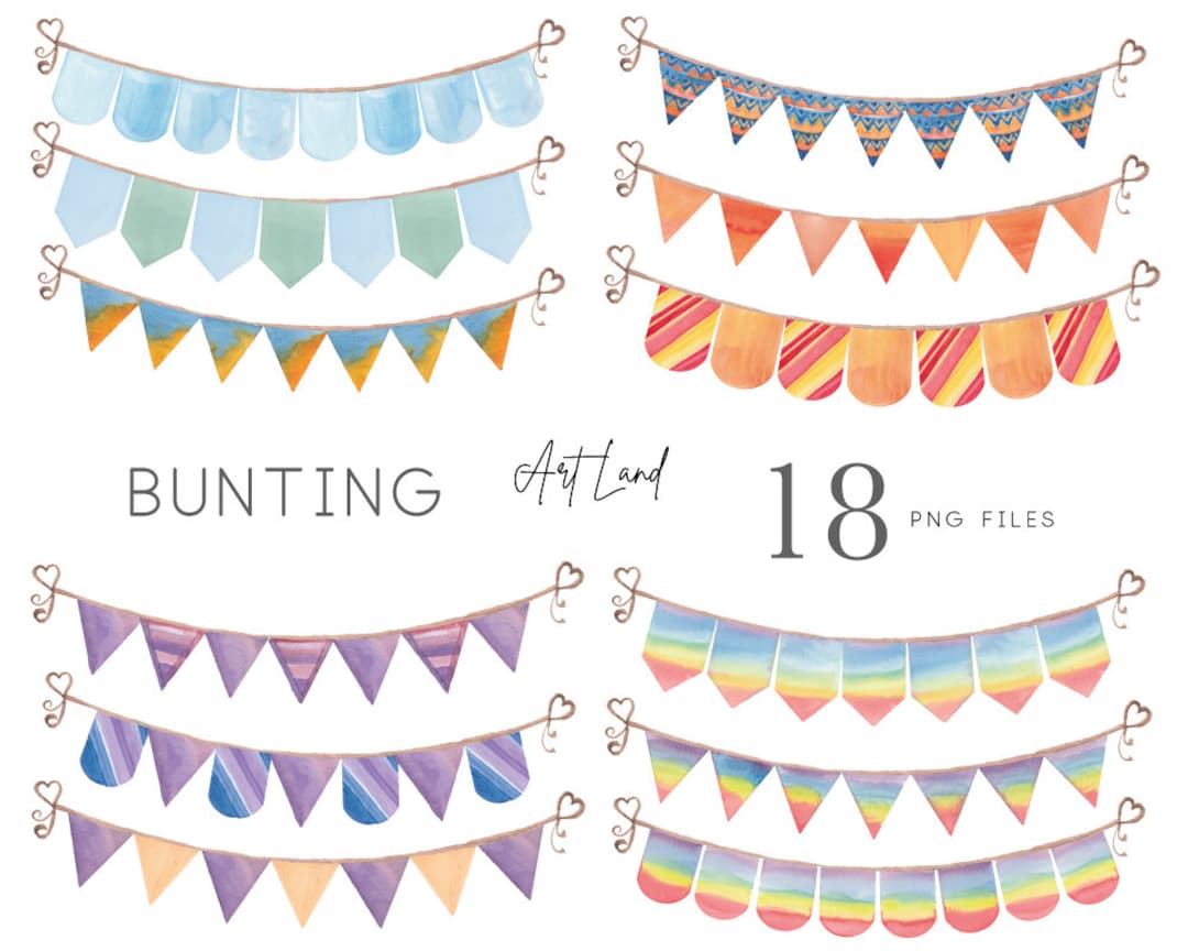 Watercolor Bunting Clipart, Watercolor Banners, Birthday Banner Clipart ...