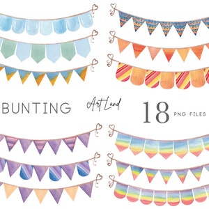 Watercolor Bunting Clipart, Watercolor Banners, Birthday Banner Clipart ...