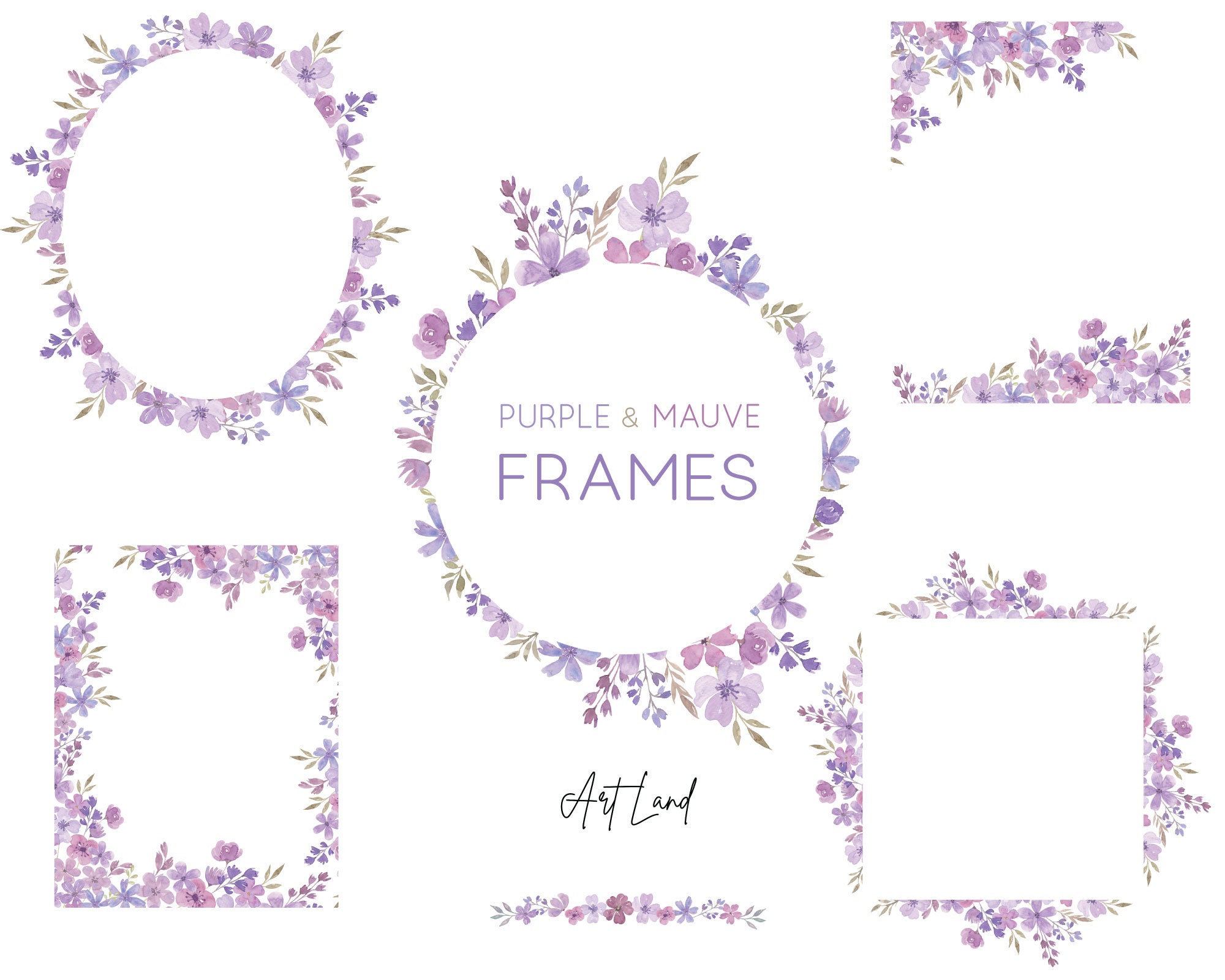 Watercolor Floral Clipart Mauve Roses Purple Frames, Watercolour Clip ...