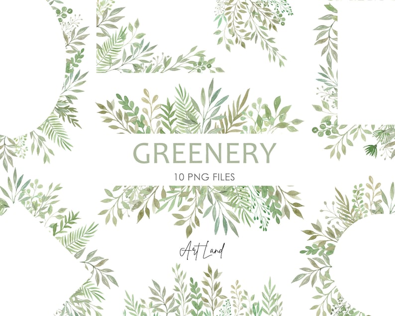 Watercolor Greenery Frames Borders Green Leaves Branches | Etsy