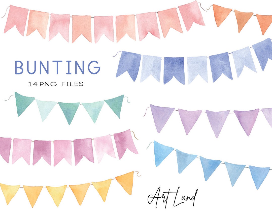 Watercolor Bunting Clipart, Watercolor Banners, Birthday Banner Clipart ...