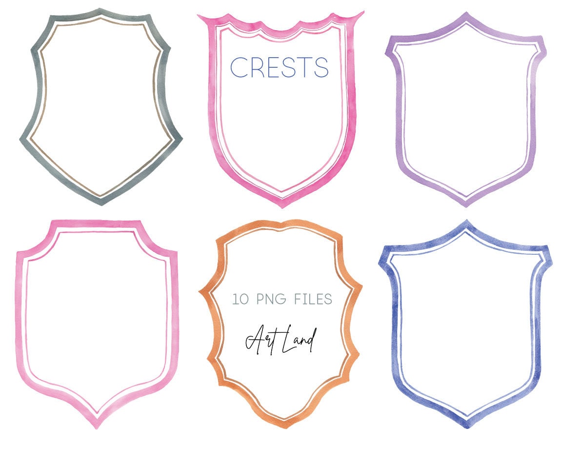 Watercolor Crest Clipart: 6 Hand-painted Frames, Wedding Invitation ...