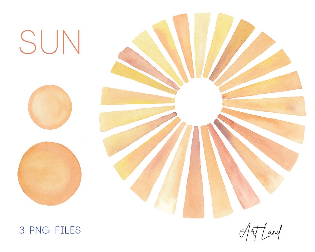 Watercolor Sun Clipart – 3 Hand-painted Yellow Orange Sun Pngs for ...