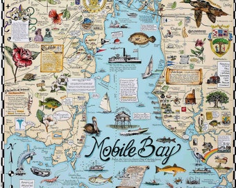 Mobile Bay Map Art Mobile Harbor c.1865 Old Maps and | Etsy