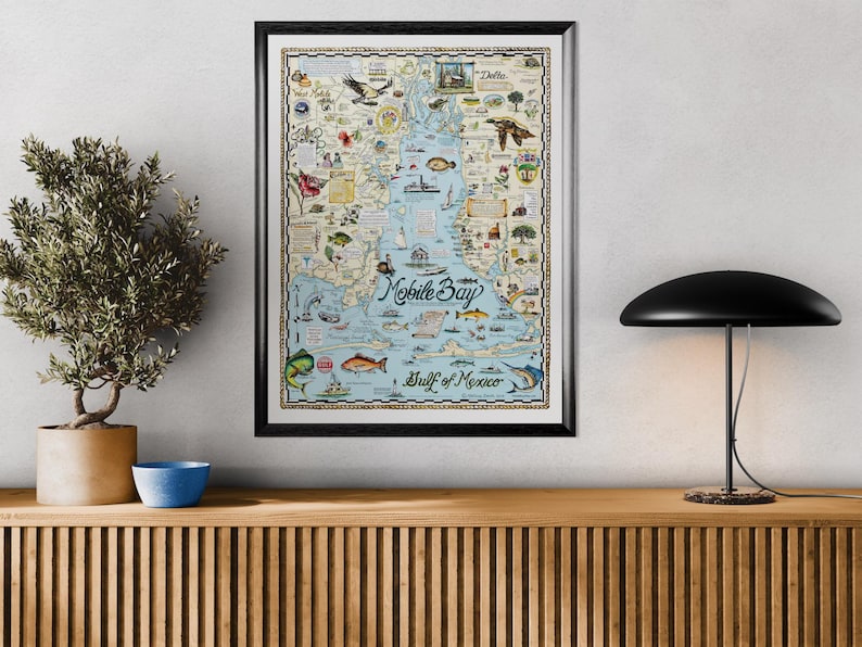 Mobile Bay Map, Alabama - Etsy