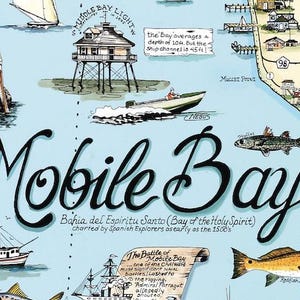 Mobile Bay Map, Alabama - Etsy