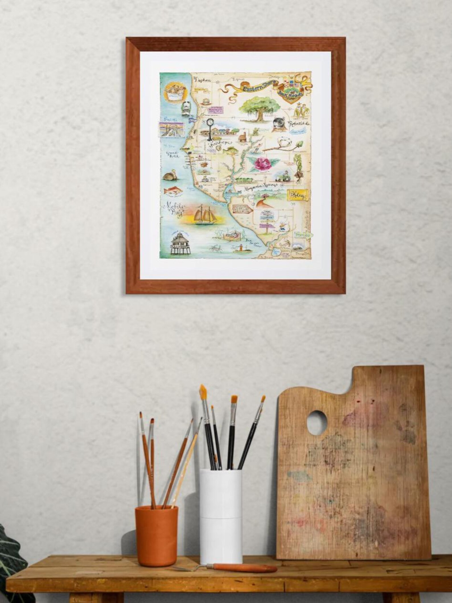 Hand Drawn Map Fairhope, Alabama, Daphne, Magnolia Springs, Eastern ...