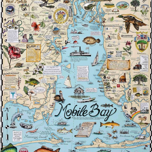 Mobile Bay Map Alabama 1984 Nautical Chart Print - Etsy