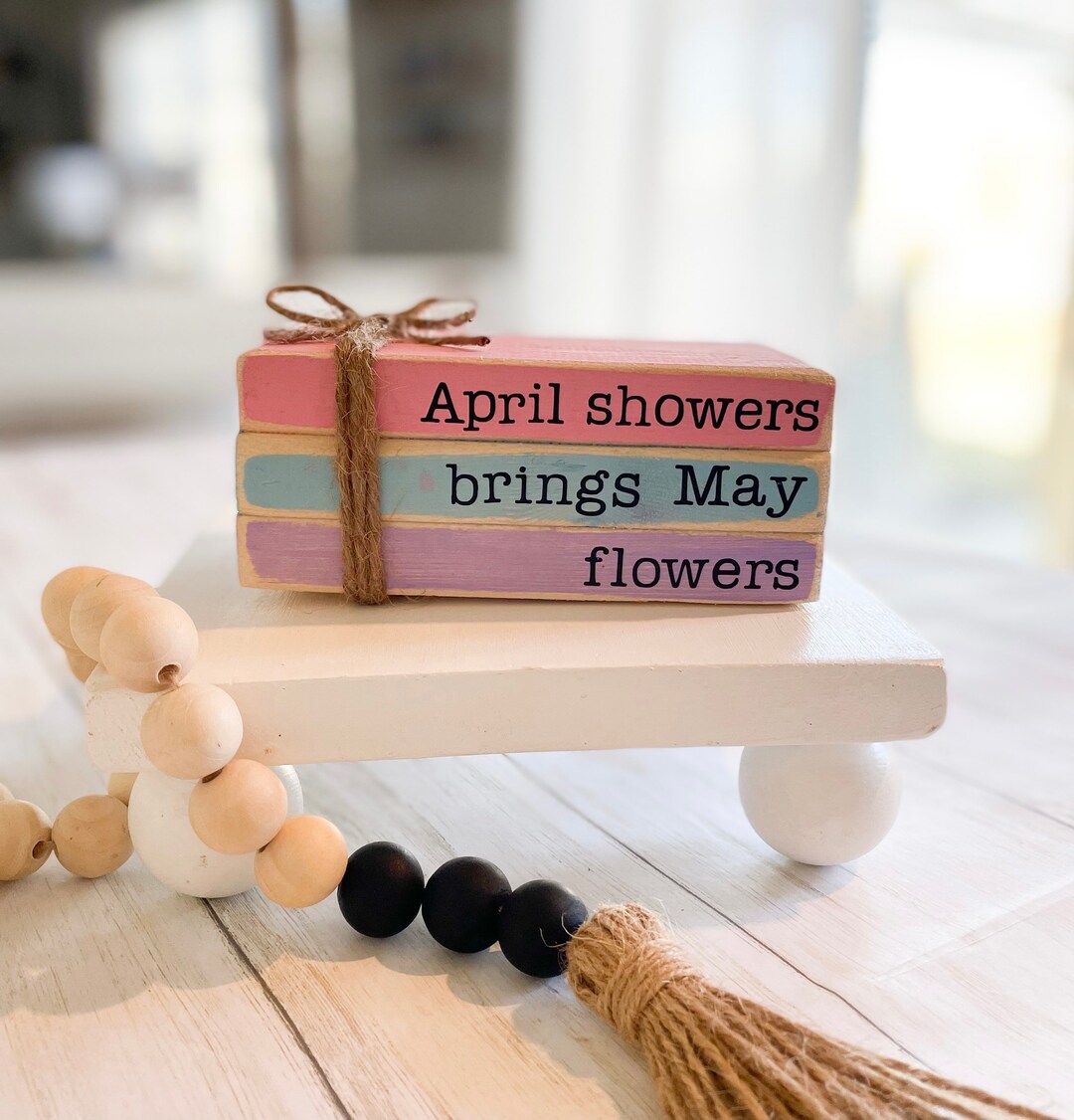 Spring Tiered Tray Decor, Faux Mini Wood Books, Spring Decor - Etsy