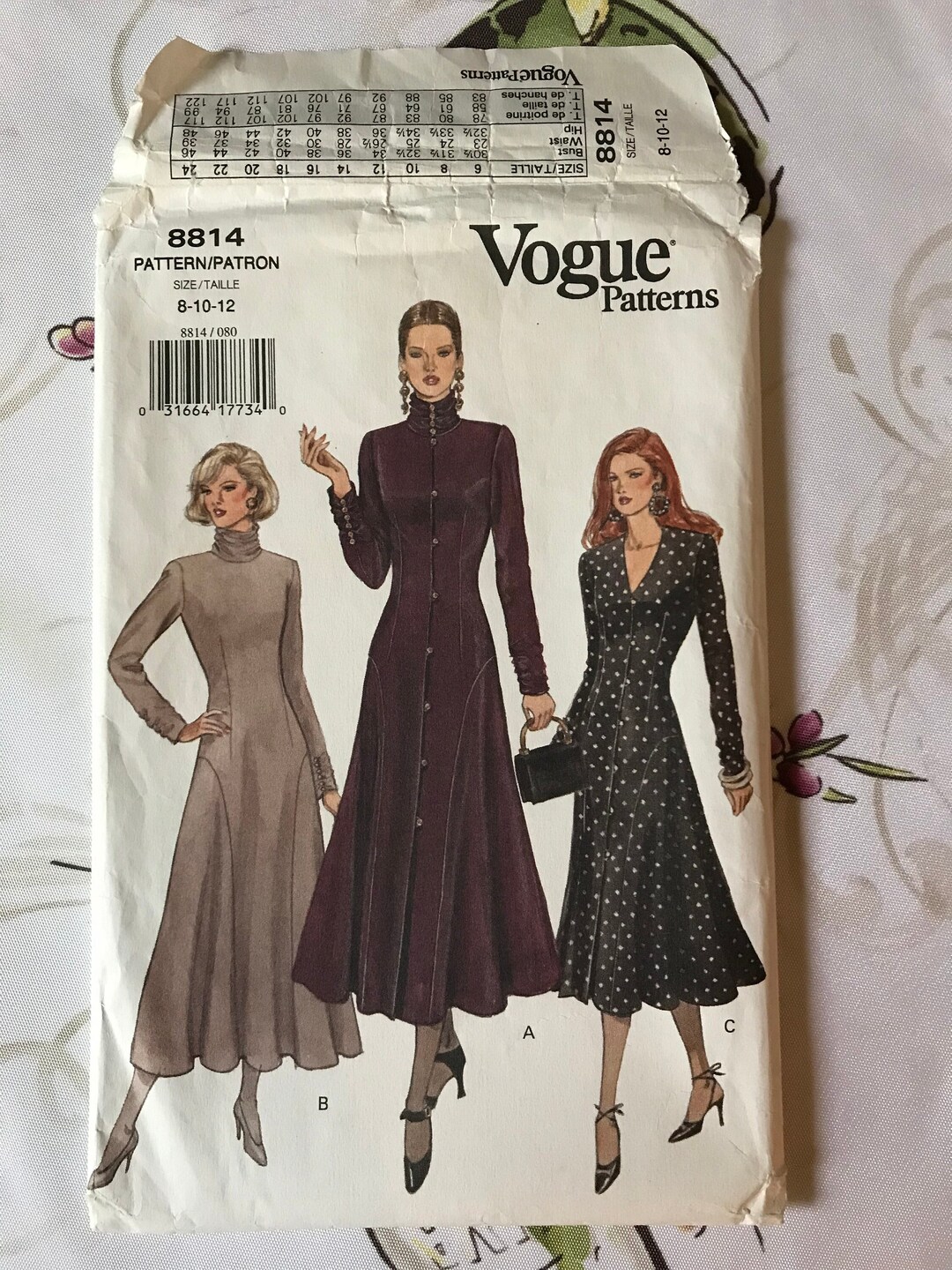Vogue, Misses', Semi-fitted, Flared Dress, Neckline Variations, Size 8 ...