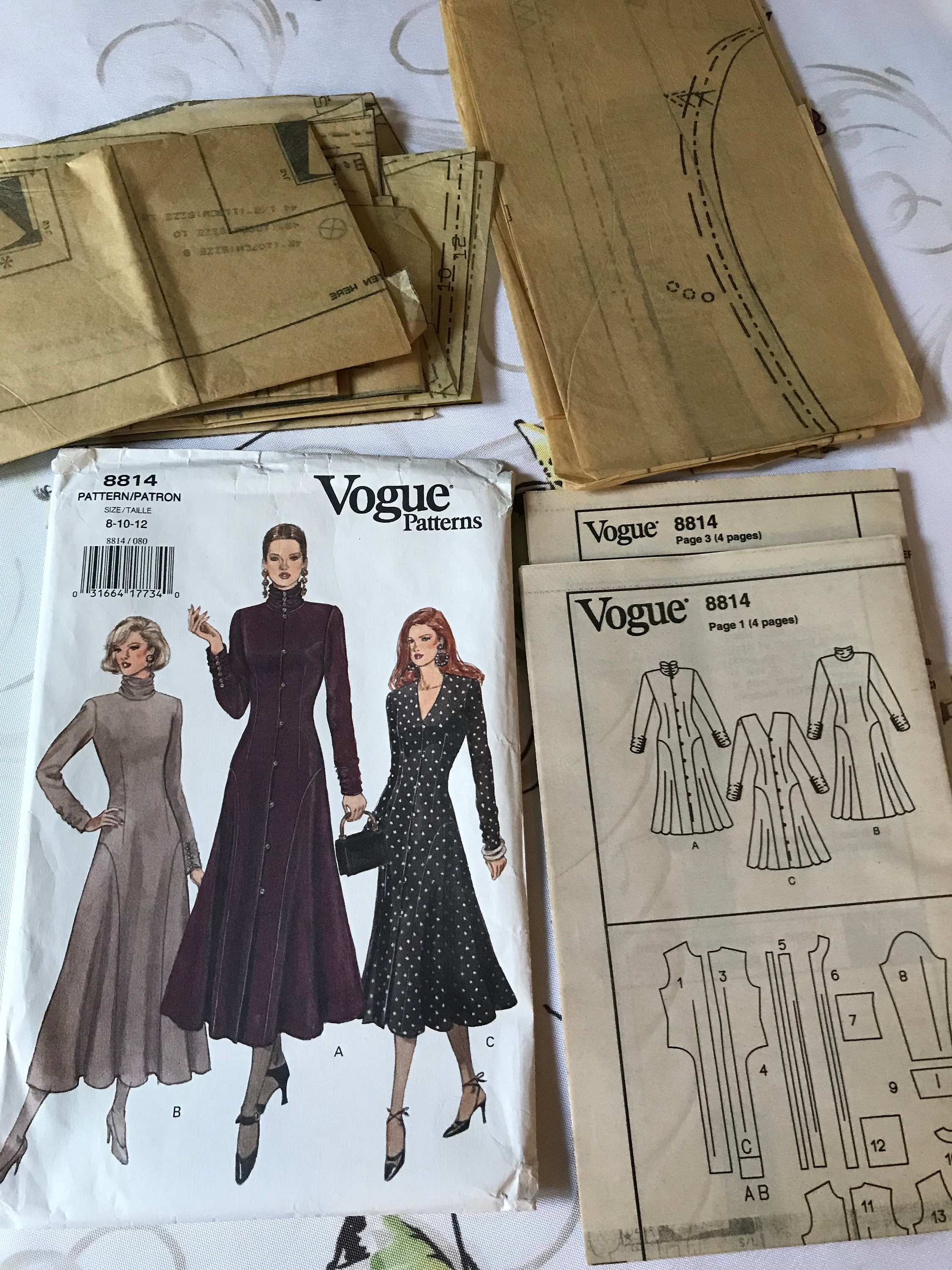 Vogue, Misses', Semi-fitted, Flared Dress, Neckline Variations, Size 8 ...