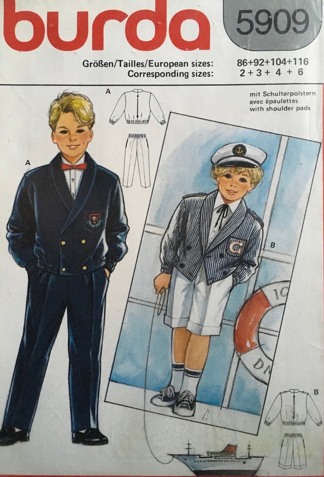 Burda, Children/boys, Jacket & Pants, Sizes 2,3,4,5,6, Pattern 5909 ...