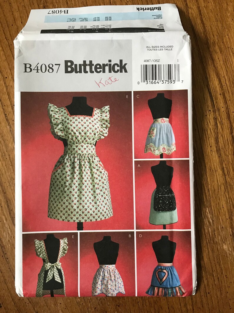 Butterick, 1950s Vintage Aprons, Sizes Small 8,10, Medium 12,14, Large 16,18, Extra Large 20,22 ...