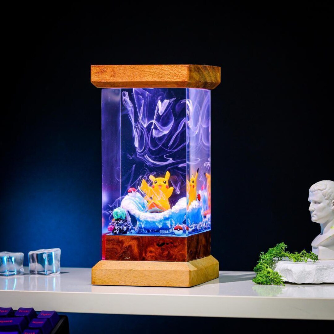 Surfing Pikachu Pokemon Epoxy Lamp, Iconic Pokemon Art Night Light ...