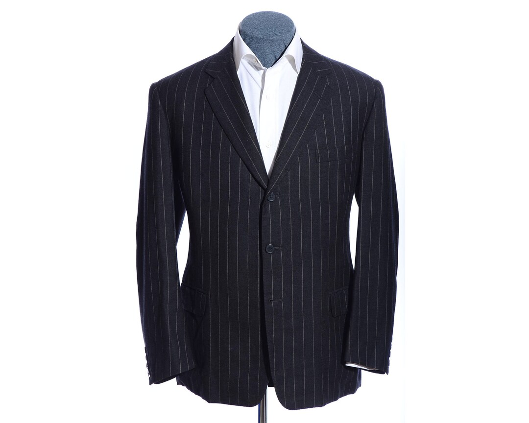42R Vintage 70s Gieves Three-button Dark-gray Pinstriped Wool Single ...