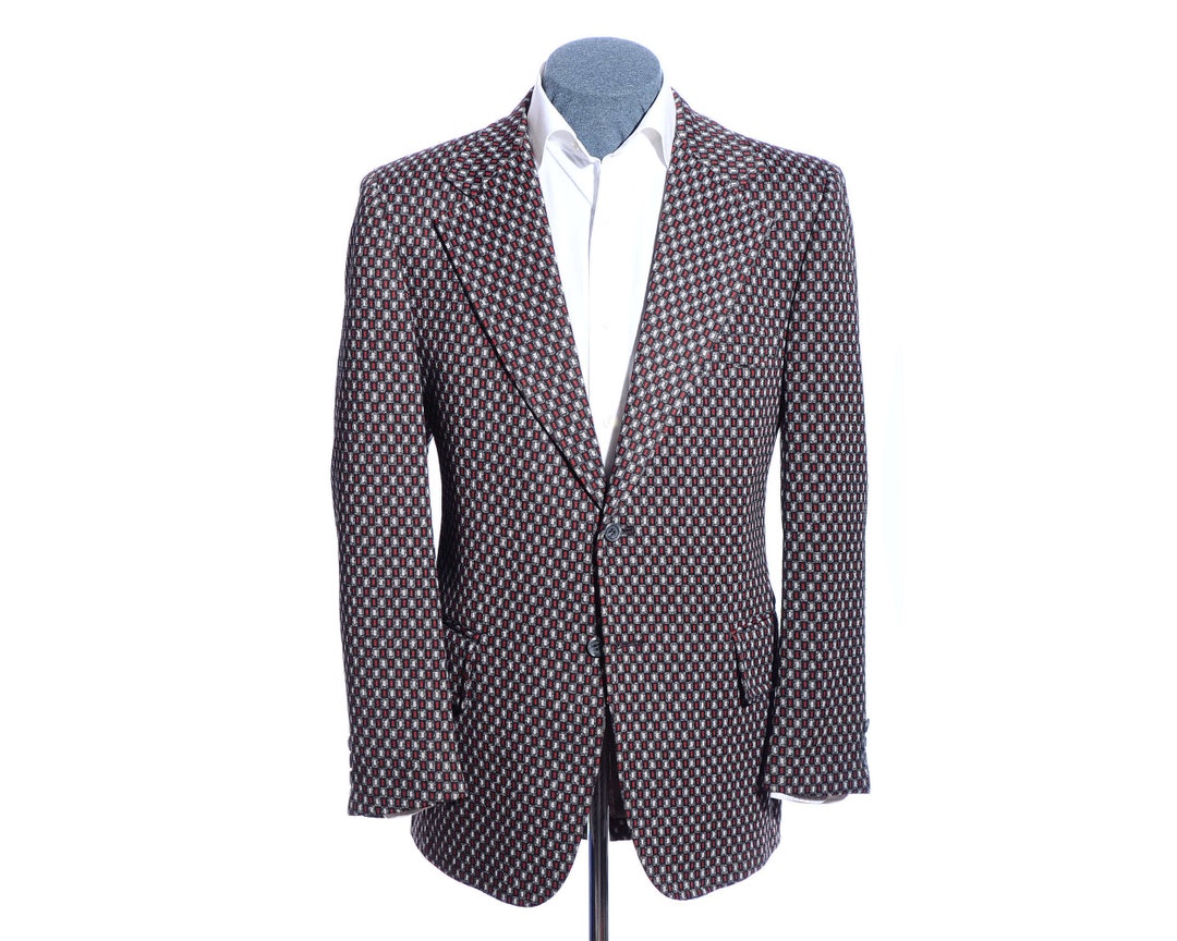 41R Vintage 70s Black Red Op-art Check Wide-lapel Disco - Etsy