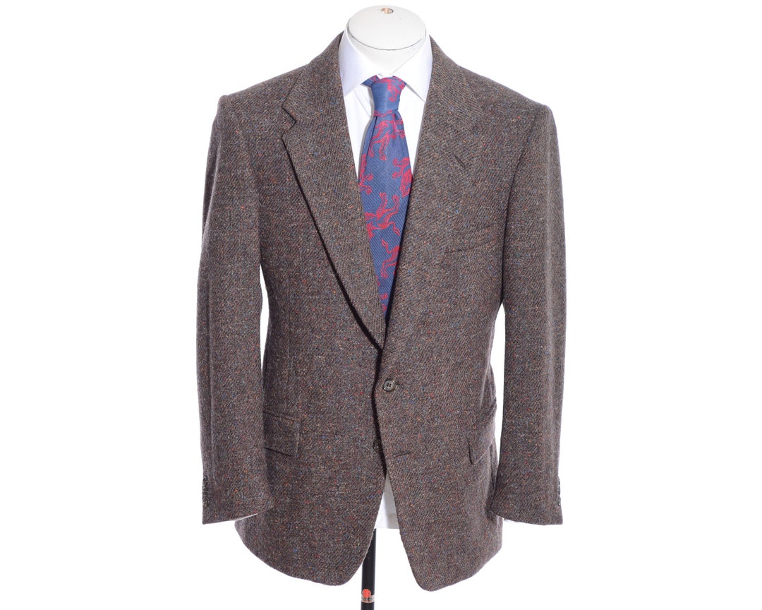 44R Slim Vintage John Henry Gray Brown Wool Tweed Flecked Two-button ...