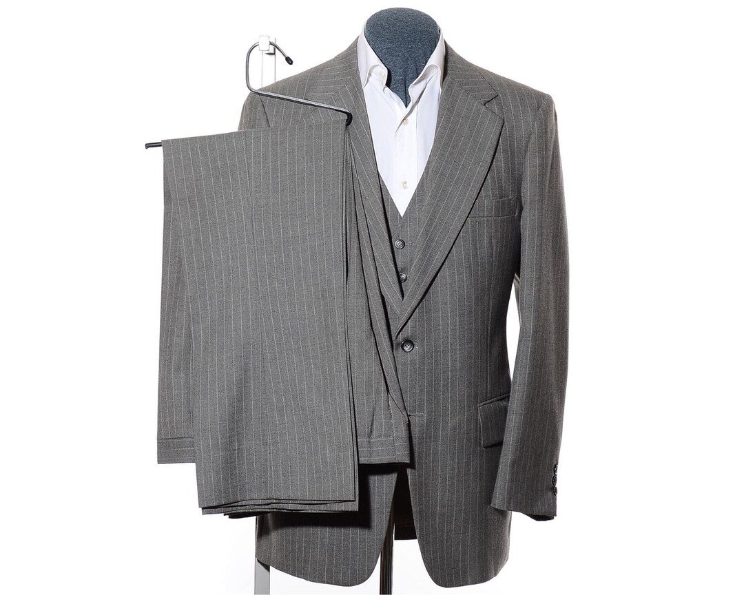 42L Long Vintage 70s Botany 500 Gray Pinstriped Wool Three-piece Suit ...