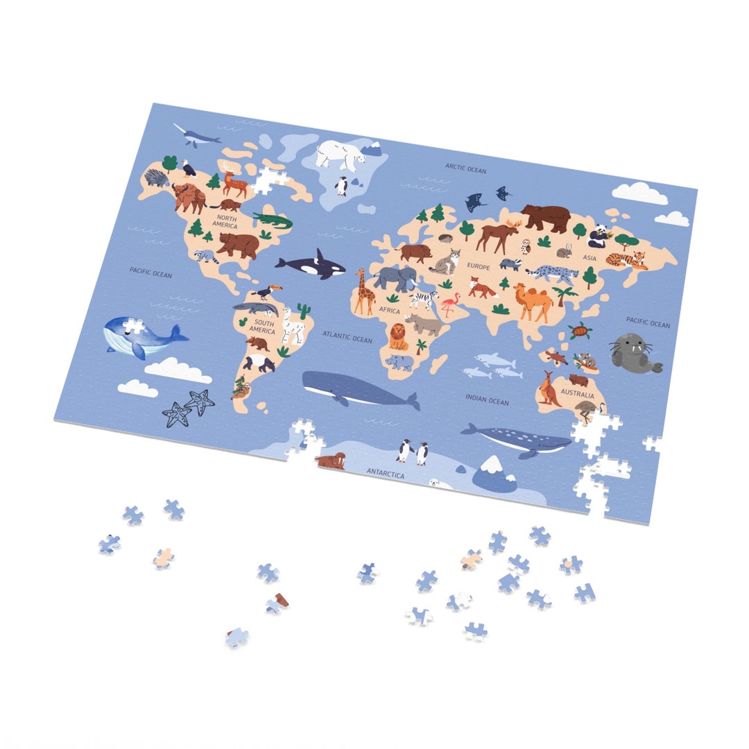 World Map With Sea Animals Jigsaw Puzzle, Difficult Map Jigsaw Puzzle ...