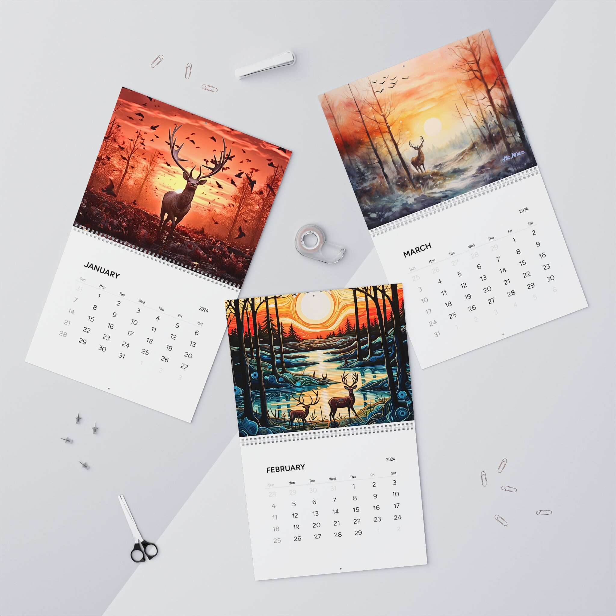 Reindeer calendar 2024, 2024 calendar, autumn calendar, fall 2024 ...