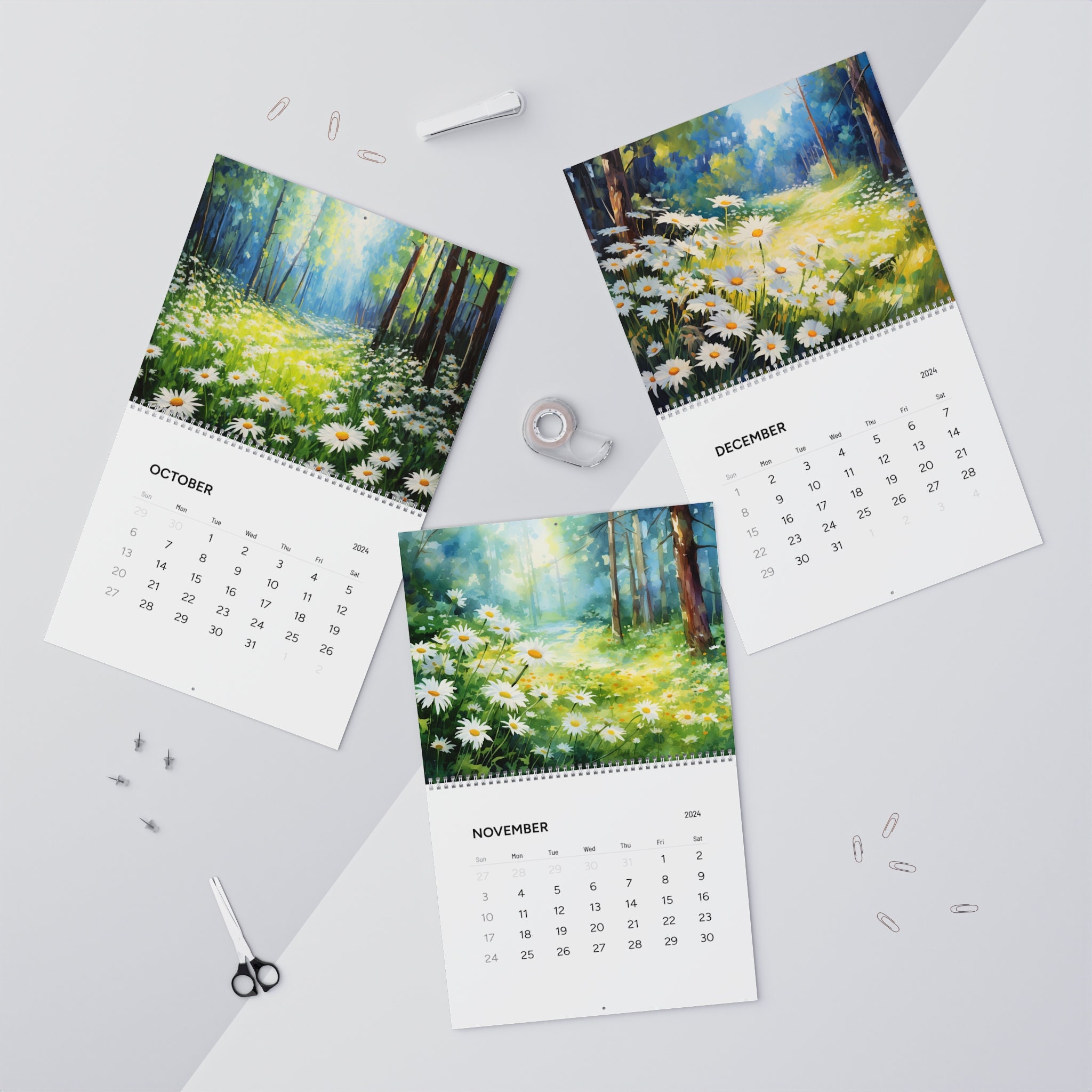 2024 daisy wall calendar, daisy wall calendar 2024, floral calendar ...