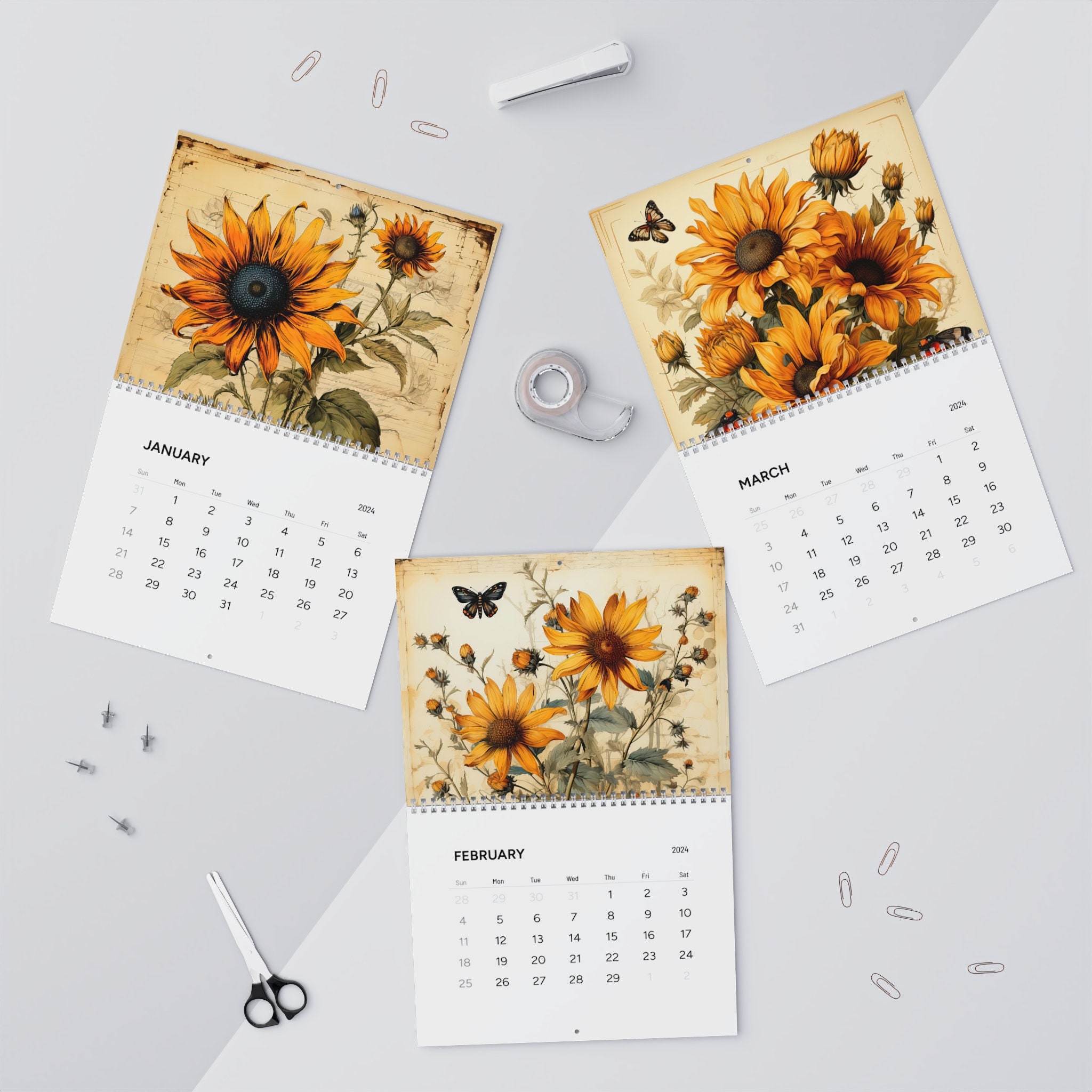 daisy wall calendar 2024, butterfly wall calendar 2024, bee wall ...
