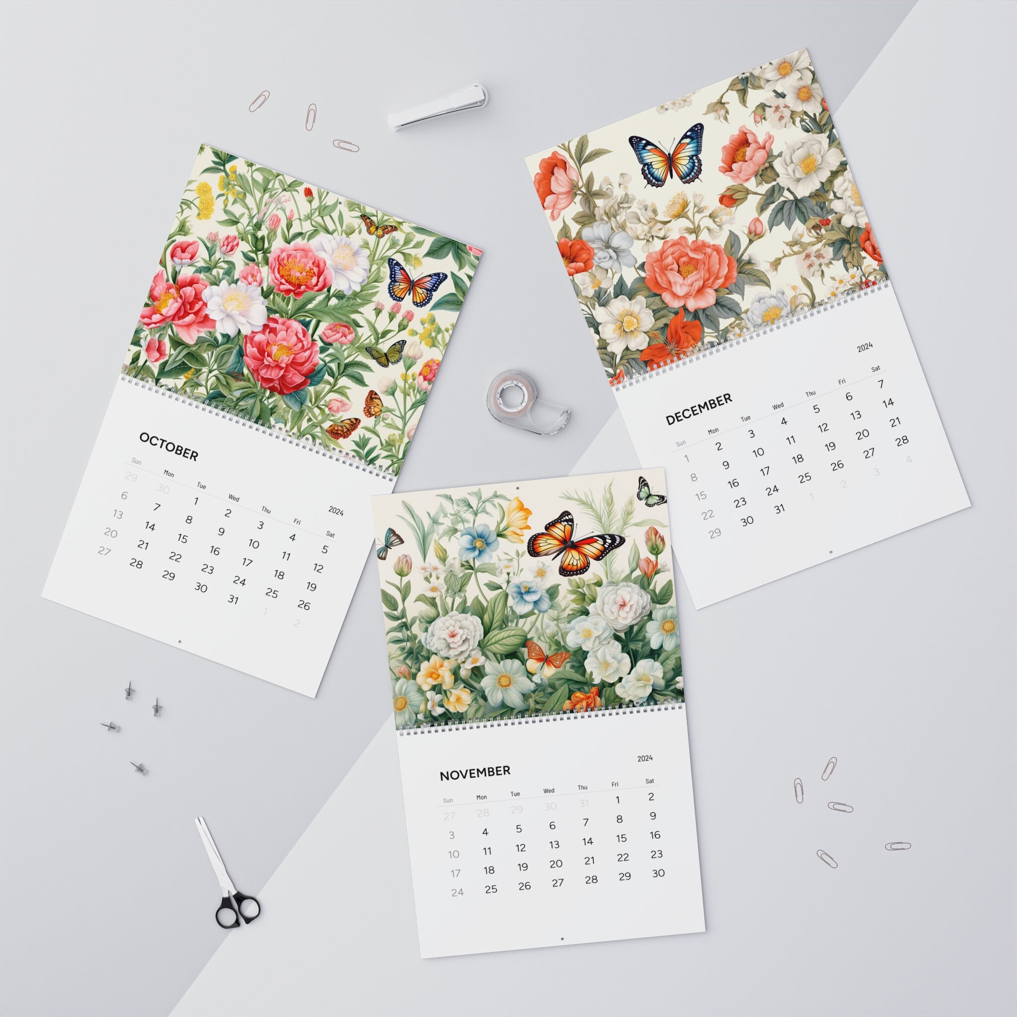 Wildflower wall calendar 2024, butterfly calendar 2024, floral calendar ...