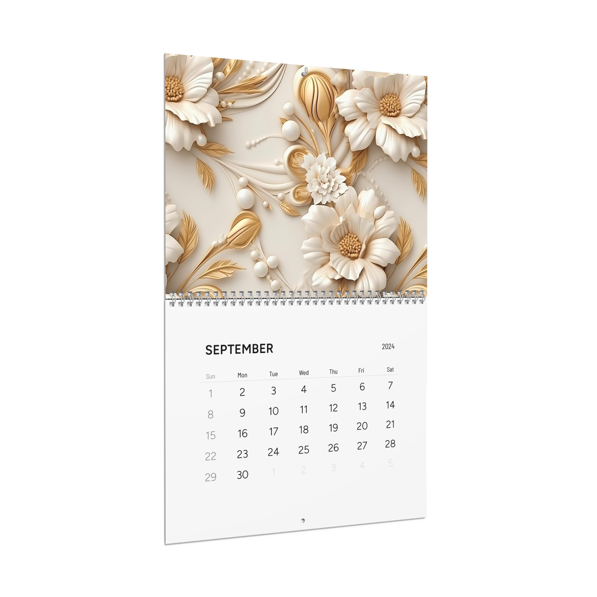 3D popcorn wall calendar 2024, glamorous white gold wall calendar 2024 ...