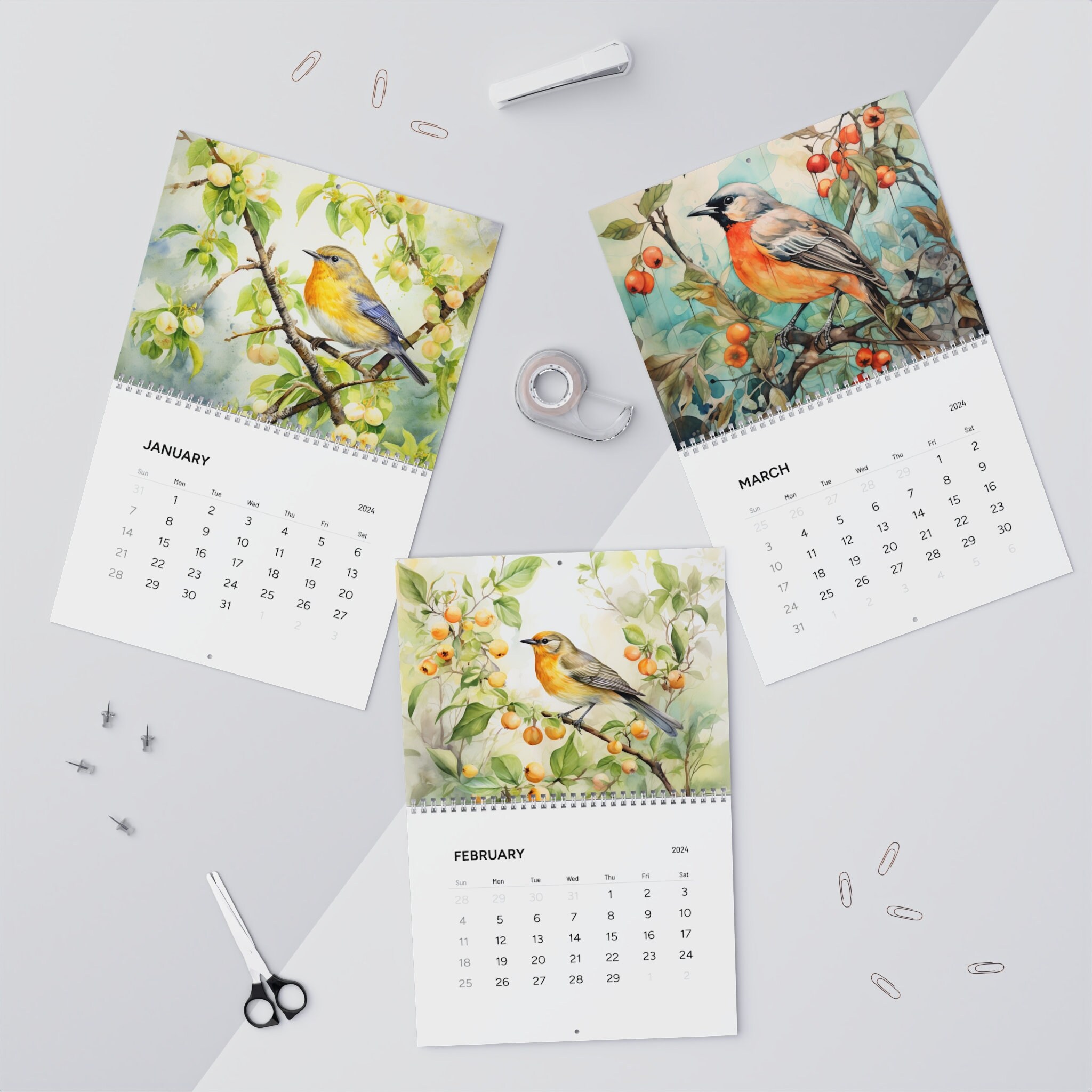 Bird calendar 2024, bird fruit tree calendar 2024, 2024 calendar bird ...