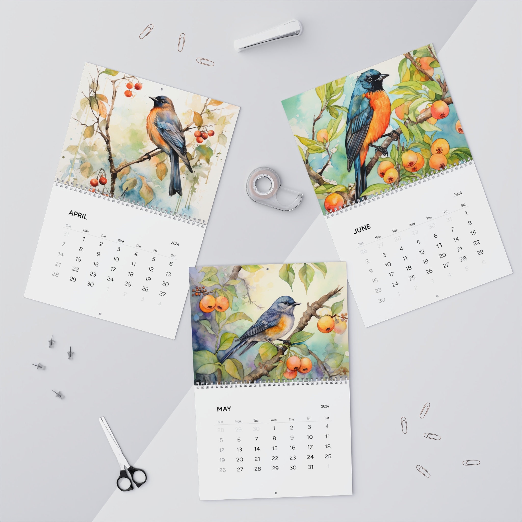 Bird calendar 2024, bird fruit tree calendar 2024, 2024 calendar bird ...