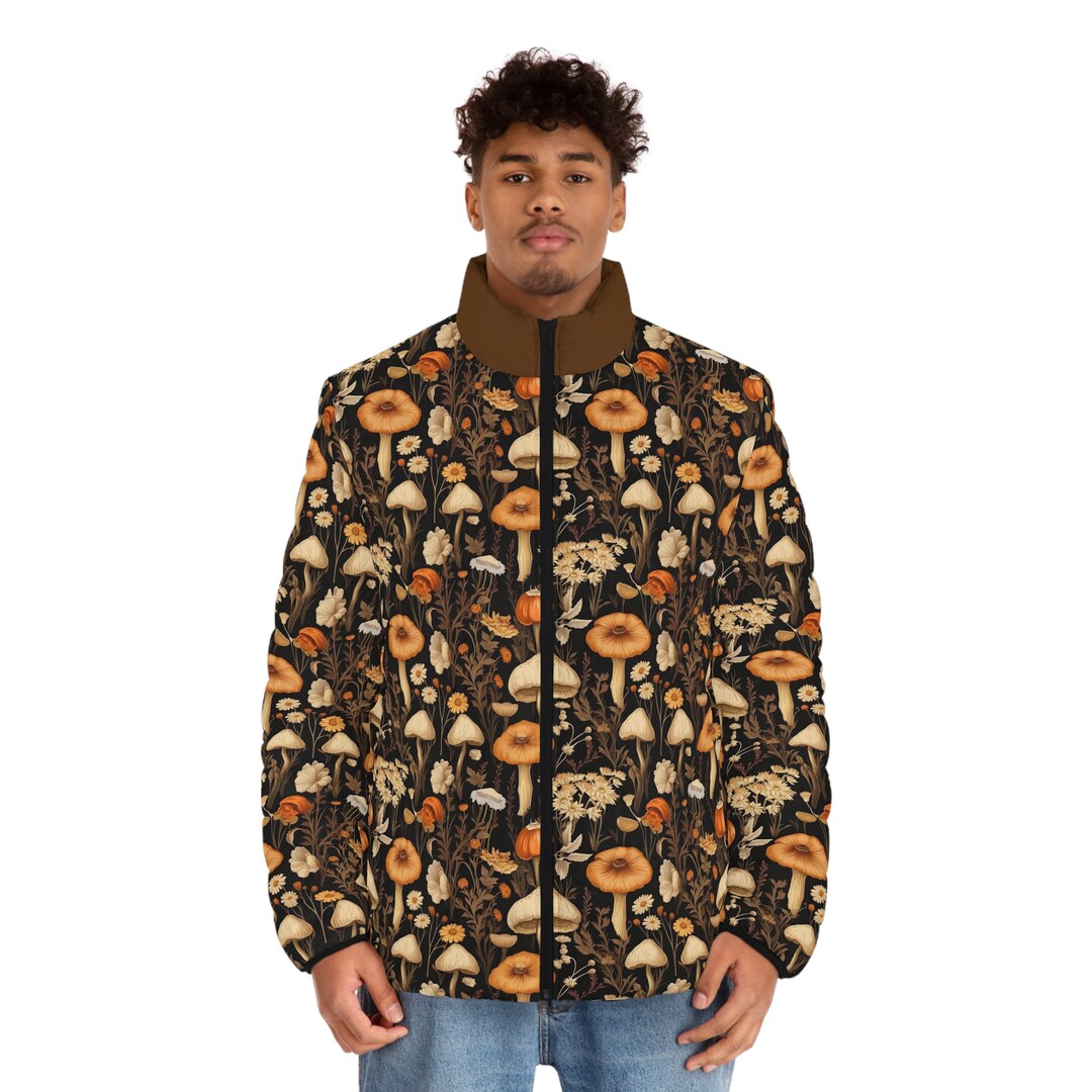 Glblincore Boho Mushroom Men's Puffer Jacket AOP, Warm Jacket ...