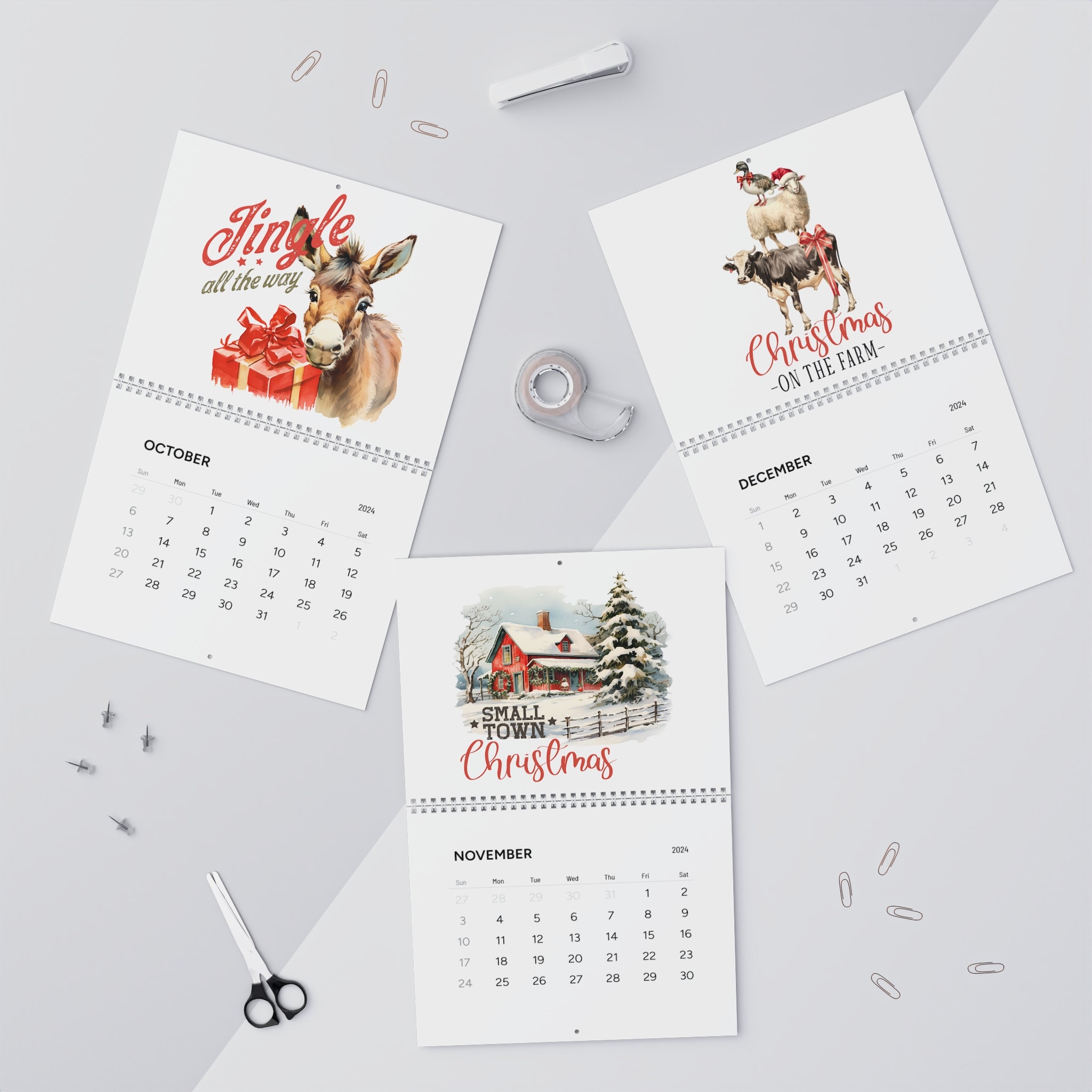 Christmas farm wall calendar 2024, farm house wall calendar 2024 ...