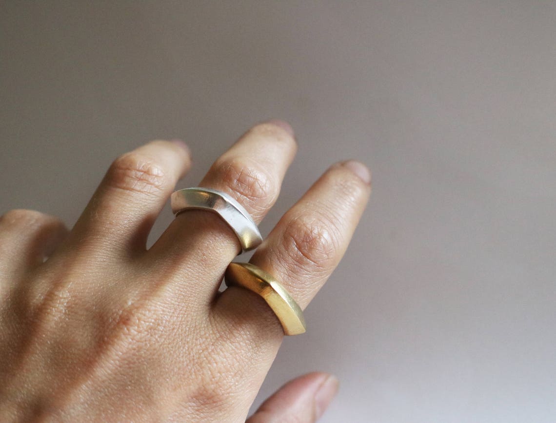 Ring Handmade Geometric Scale Ring Silver and Brass - Etsy