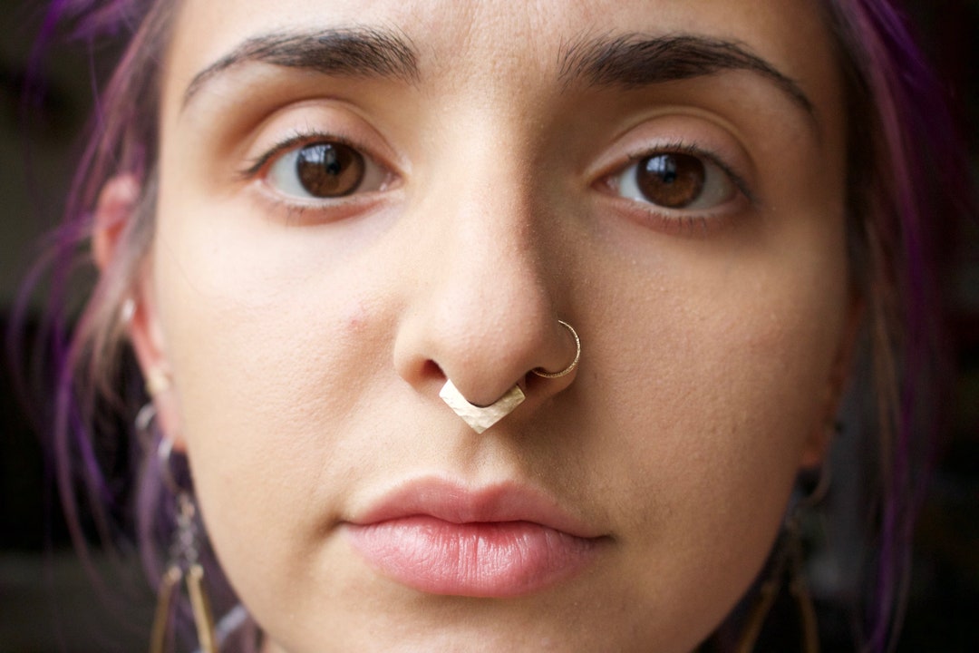 14k GOLD Handmade Hammered Shield Shaped Septum Ring | Body Jewelry ...