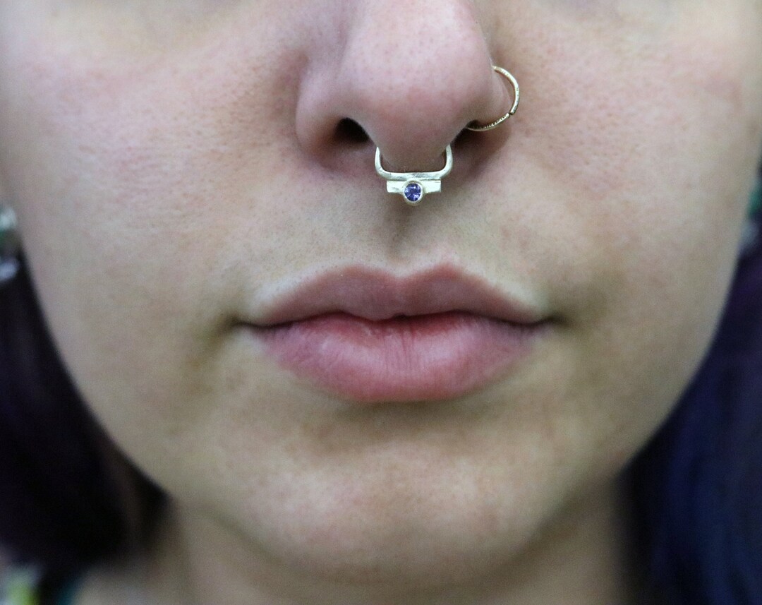 Handmade Geometric Septum Ring in Sterling Silver and Spinel or 14k ...