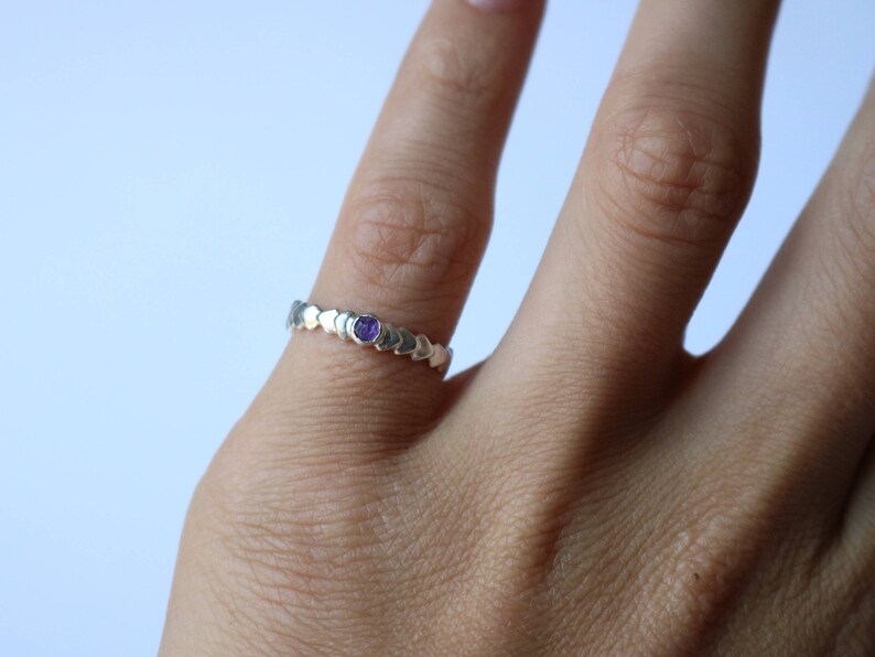 Ring Repeating Silver Scale Band With Gemstone Handmade - Etsy