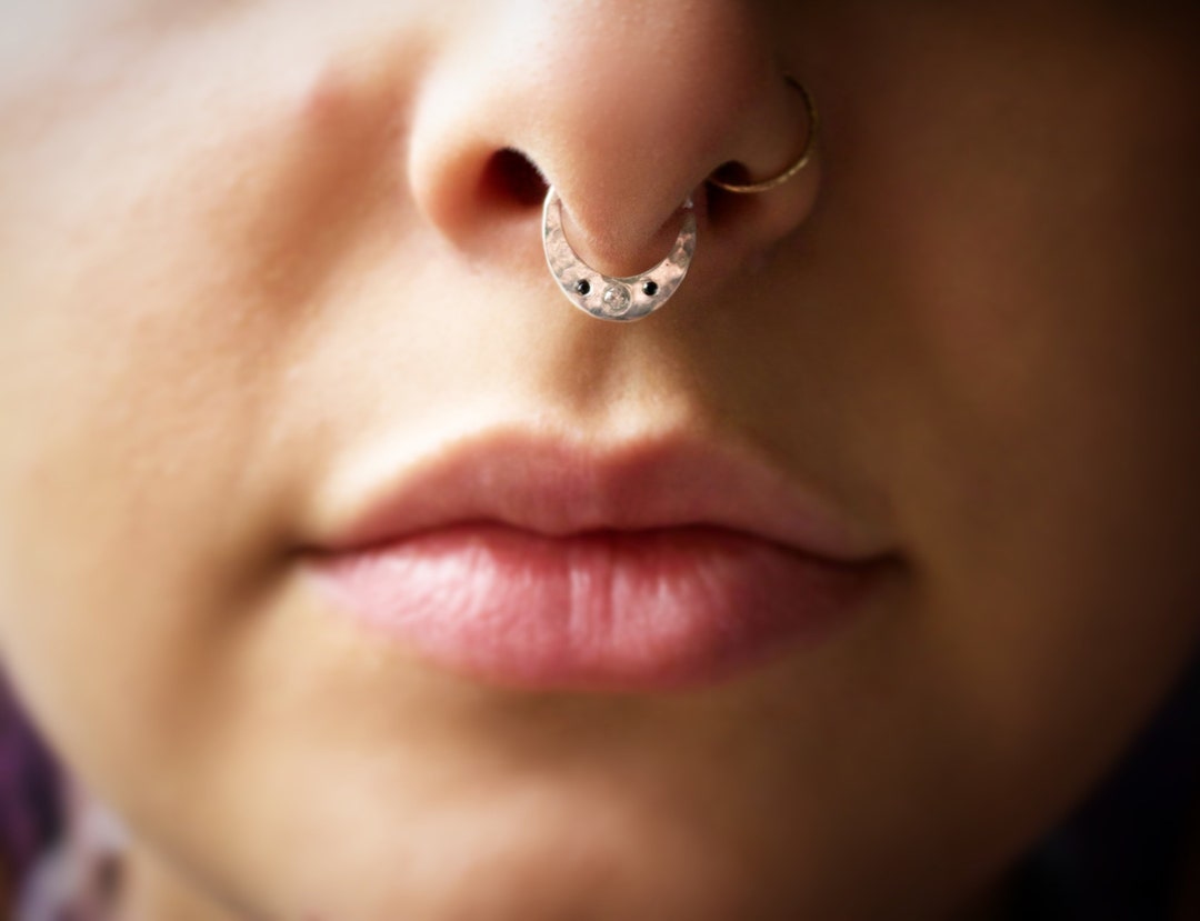 Handmade Sterling Silver Crescent Septum Ring With Black Spinel and ...